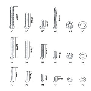 wugongshan 550 Pcs Screws Bolts and Nuts Assortment Kit, Metric Machine Screws and Nuts and Bolts and Flat Washers, M3/M4/M5 Slotted Pan Head Hex Bolts and Nuts Sets (B)