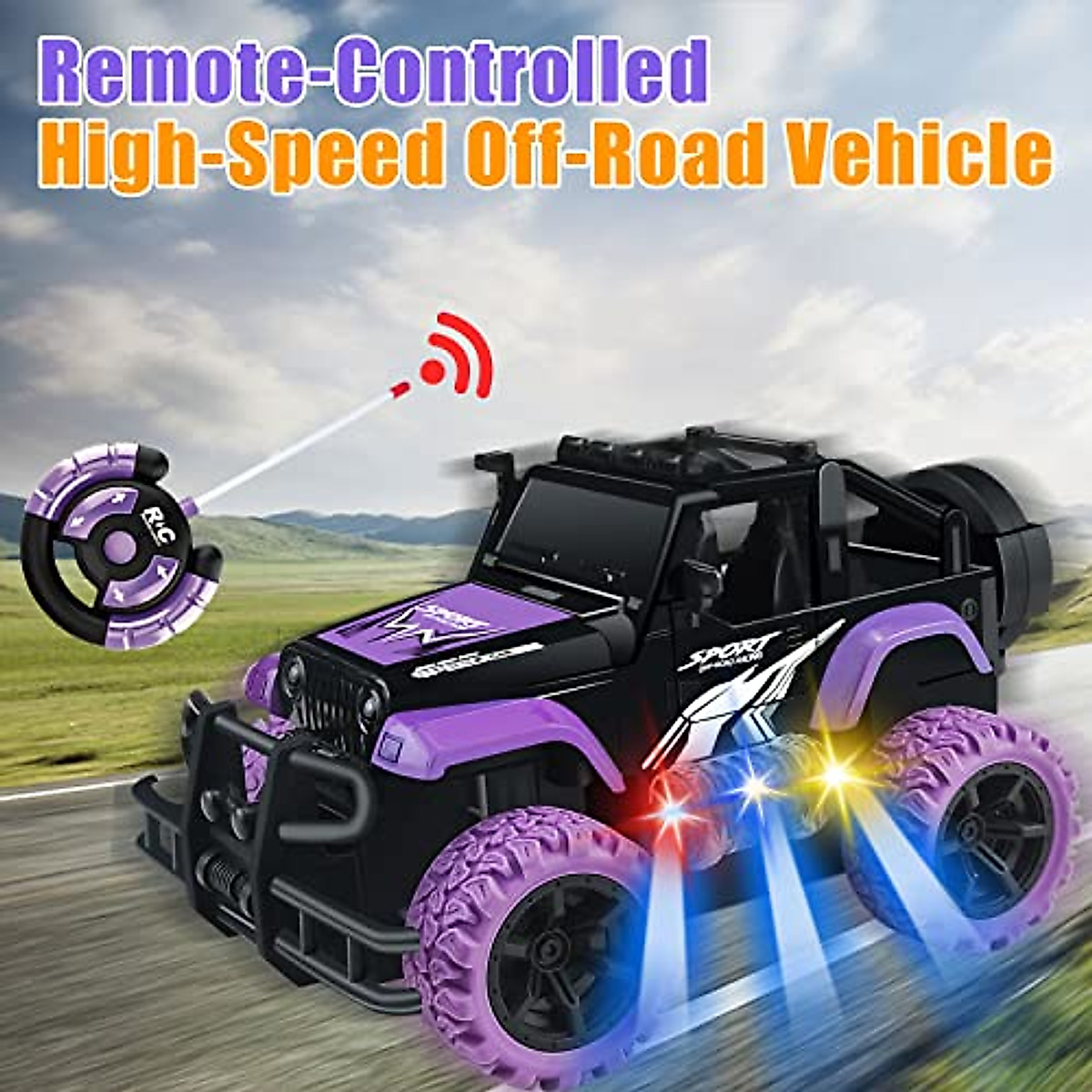 Blooming lilies Remote Control Car, Girls Rc Racing Cars 1:20 Scale Remote Control Car Trucks,with LED Lights All Terrain Rc Cars Toy for Kids 4-7 8-12 Christmas Birthday Gifts (Purple)
