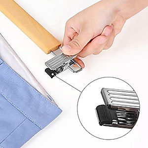 SONGMICS Wooden Pants Hangers 12 Pack, Pants Hangers with Clips, Adjustable Anti-Rust Metal Clips, 360° Swivel Hook, Skirt Hangers for Pant, Skirts, Natural Grain UCRW008-12, 13.4 x 0.5 x 4.9 Inches