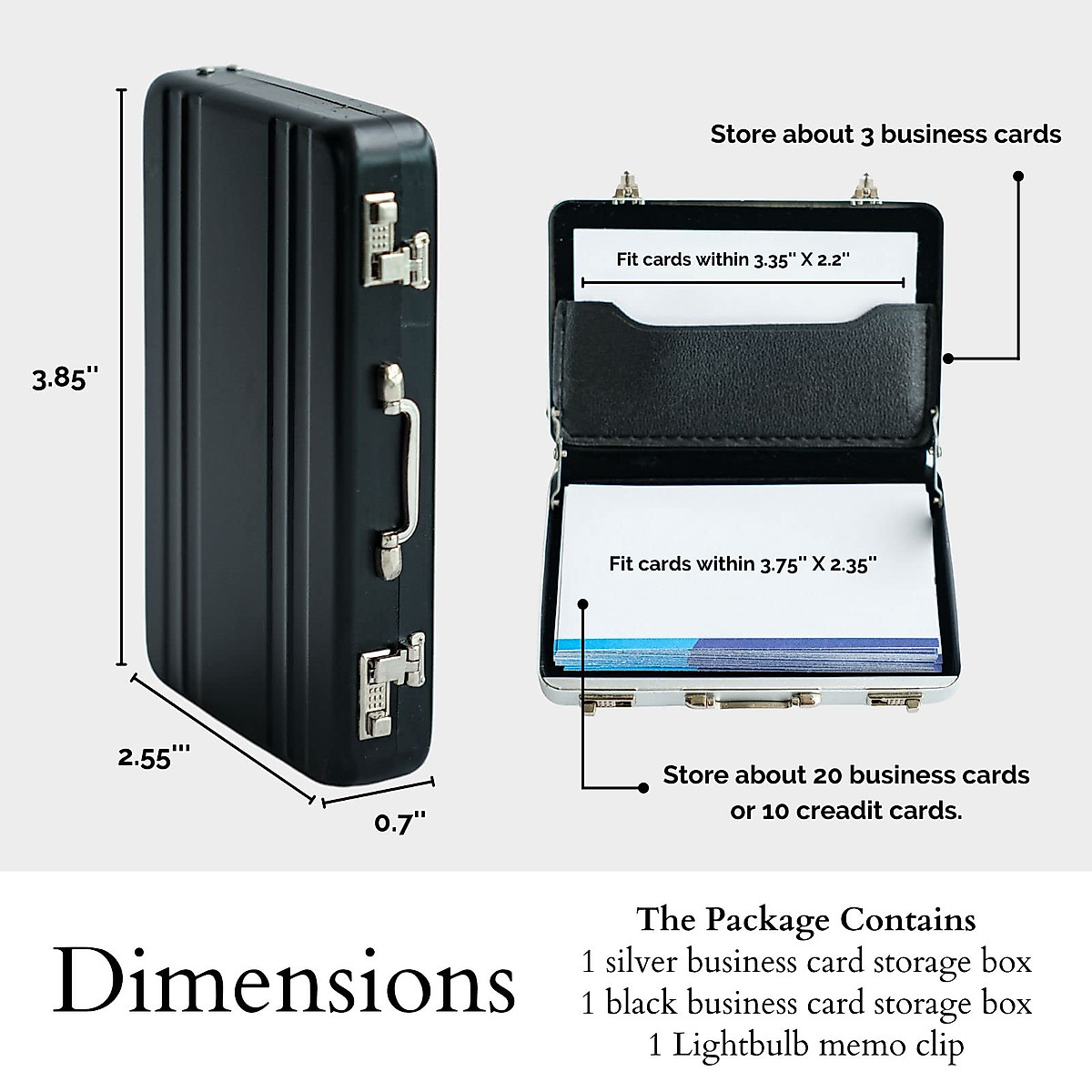 FABMODE 2 Pcs Briefcase Business Card Holder Aluminum Suitcase Credit Cards ID Card Organizer Case Waterproof Christmas Employee Valentine's Day Gifts for Women and Men (1 Memo Clip Included)