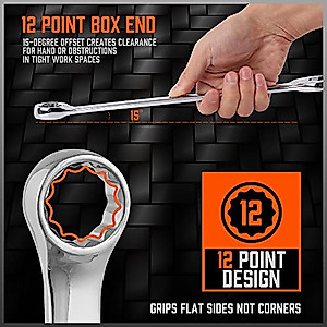 HORUSDY 32-Piece Combination Wrench Set, SAE and Metric, 1/4"-1" & 7mm-22mm, 12 Point, Chrome Vanadium Steel Construction with Case