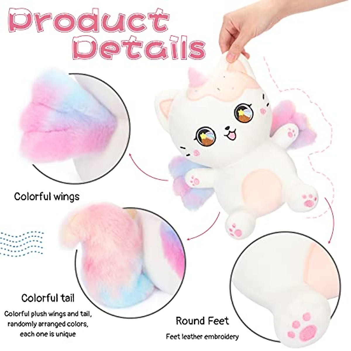 AIXINI Cute Caticorn Plush Stuffed Unicorn Cat Animal Plushie 10" Soft Toy with Rainbow Wings for Girls
