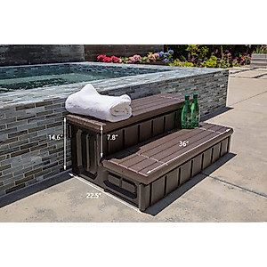 XtremepowerUS Universal 2 Slip-Resistant Spa & Hot Tub Step Outdoor Indoor Compartment Spa Step with Storage, Brown/Black