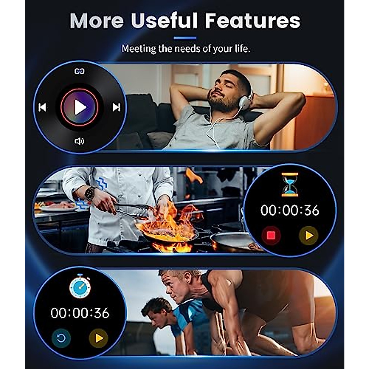 Smart Watch for Men with Bluetooth Call, Activity Fitness Tracker Blood Oxygen Heart Rate Sleep Monitor Pedometer,1.39" DIY HD Screen 100+ Sport Modes, 5ATM Waterproof iOS Android Smartwatch Black