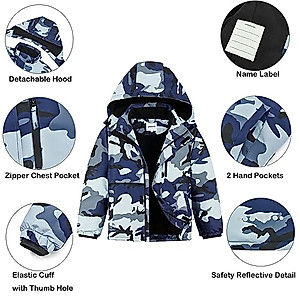 UMMTOM Boys Waterproof Ski Jacket Fleece Lined Warm Winter Snow Coat Hooded Winter Jacket for Kids(Indigo Sea,6-7)