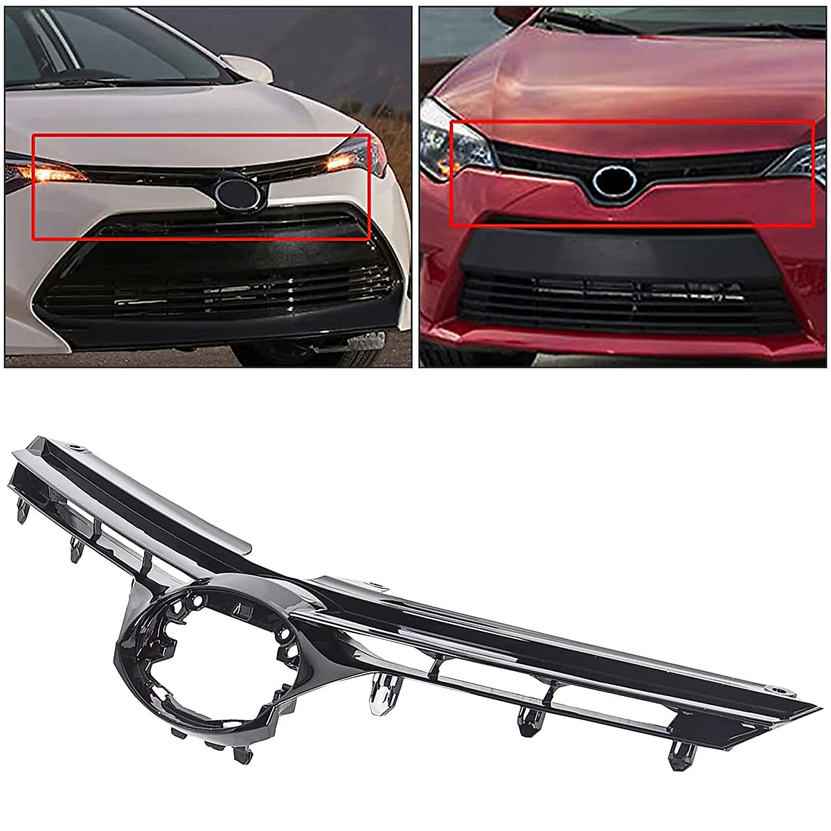 ECOTRIC Front Bumper Upper Hood Grille Compatible with 2017-2019 Toyota Corolla Base CE LE L XLE Sedan 4-door Black Replacement For 5311102B00