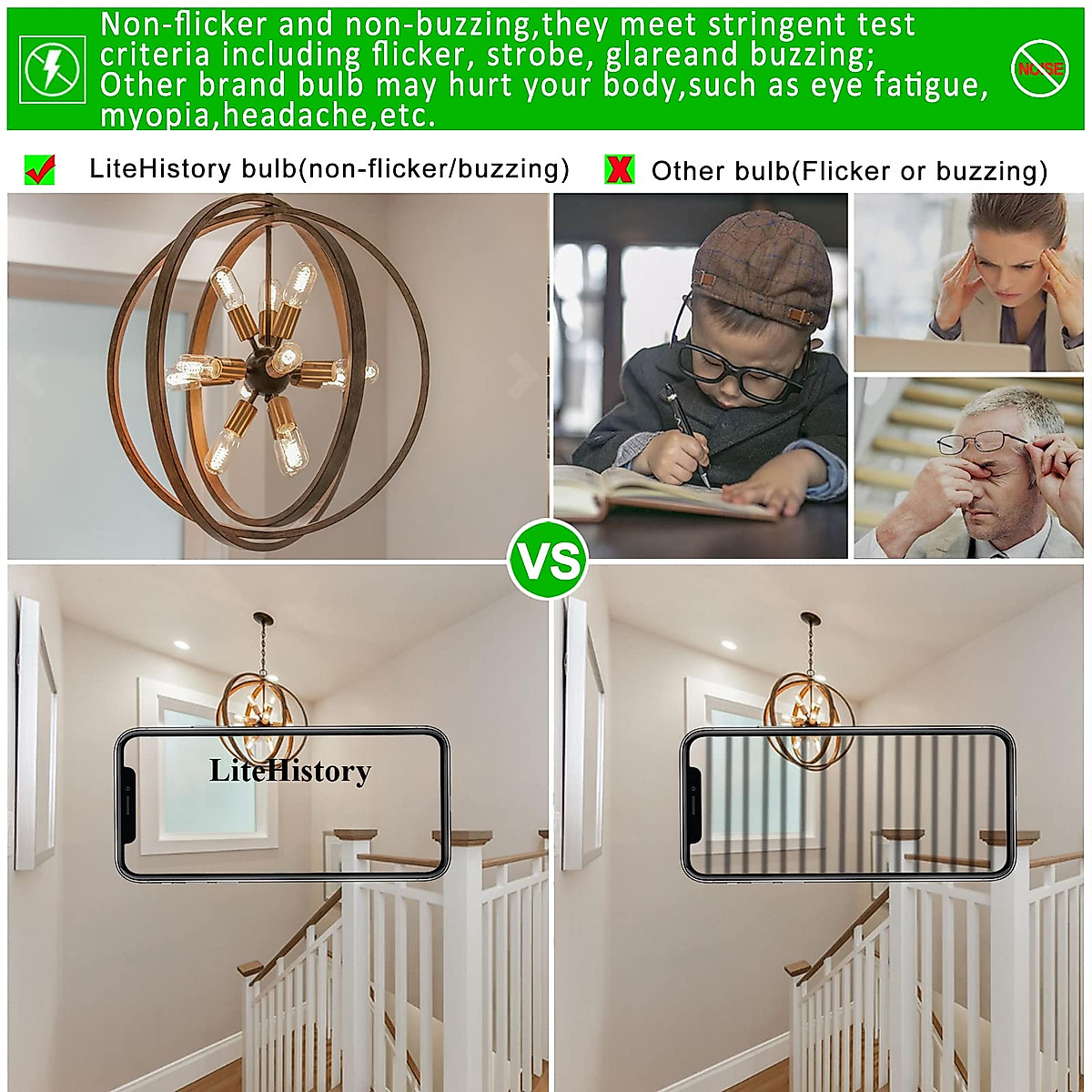 LiteHistory E26 Edison Bulb 6W Equivalent E26 LED Bulb 60 Watt Dimmable Neutral White 4000K E26 Light Bulb AC120V 600lm Tubular T14 T45 LED Bulb for Pendant,Sputnik,Vanity,Chandeliers Pack of 6