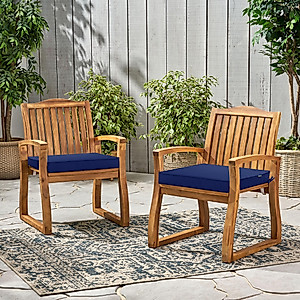 Comcaver Outdoor Chair Cushions 16 x 17 Inch Waterproof Patio Chair Cushions with Tie 5 Year Color Fastness Thick Outdoor Seat Cushion for Garden Lawn Patio Furniture Navy Set of 2