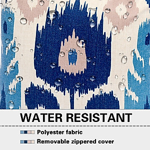 HOOOWOOO Outdoor Patio Throw Pillows Set of 2 with Inserts,Small Firm toss Decorative Pillow Weather Resistant for Indoor Outdoor Chair, Sofa Furniture,17x17,14x14x5,Blue Flower