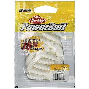 Berkley PowerBait Power Grubs Fishing Bait, White, Irresistible Scent & Flavor, Realistic Action, Bulky Body, Ideal for Bass, Walleye, Trout and More