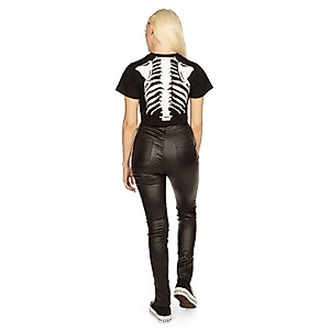 Tipsy Elves Halloween Women’s Skeleton Costume Shirt - Cute and Spooky Adult Womens Skeleton Shirts - Front Printed Ribcage and Bones Black Crop Top Size Medium