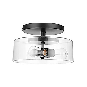 Globe Electric 61268 3-Light Flush Mount Ceiling Light, Matte Black, Clear Glass Shade, Vintage Edison Incandescent Bulbs Included, Home Improvement, E26 Bulb, Flush Mount Ceiling Light Fixture