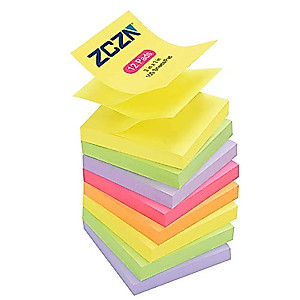 ZCZN Pop-up Sticky Notes 3 x 3 Inches, 100 Sheets/Pad, 12 Pads, Light Green, Light Blue, Light Purple, Red, Orange, Yellow