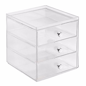 InterDesign Clarity Cosmetic Organizer for Vanity Cabinet to Hold Makeup, Beauty Products - 3 Drawer, Clear