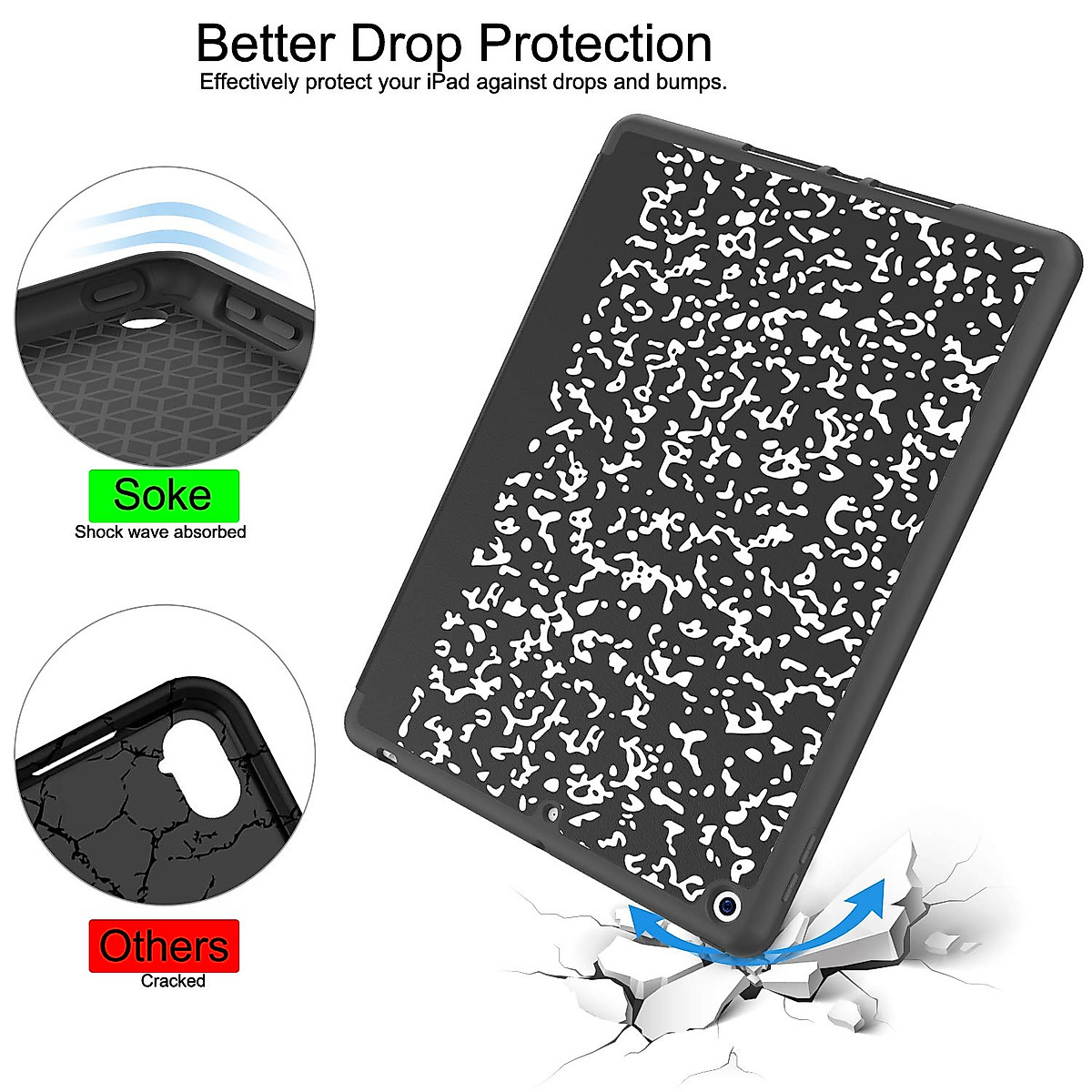 Soke for iPad 10.2 Case with Pencil Holder for iPad 9th Generation 2021/8th Gen 2020/7th Gen 2019-Premium Shockproof Case with Soft TPU Back Cover & Auto Sleep/Wake for iPad 10.2 Inch,Book Black