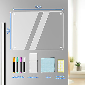 Polegas Acrylic Magnetic Dry Erase Board for Fridge, 12"X16" Clear Magnet Refrigerator Whiteboard, Small Memo White Erase Board, Blank Erasable Noteboard for Menu Meal Planner to Do List