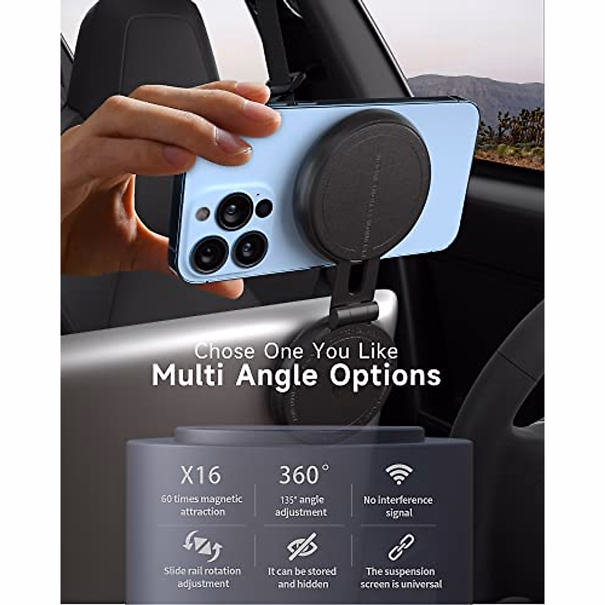 LCYATSI Car Phone Holder Mount for Tesla Model 3/Y/S/X Phone Mount MagSafe Magnetic 360° Rotation Invisible Foldaway Car Phone Holder Compatible with iPhone 14/13/12/Samsung and MagSafe Cases