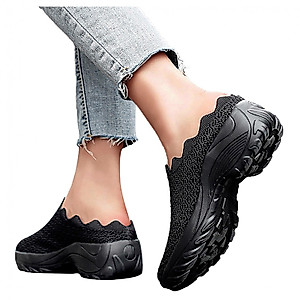 Women's Slip On Sneakers Walking Shoes Fashion Casual Breathable Mesh Slippers Hiking Work Nurse Shoes Summer Lightweight Wedge Platform Chunky High Heels Sport Shoes for Women Ladies