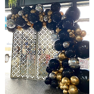 BALONAR 136Pcs DIY Gold and Black Garland Balloons Kits with 18/10/5/Inch Metallic Chrome Balloons for Birthday Party Celebration Graduation Bachelorette Wedding Baby Shower Ceremony Anniversary Balloon Chain. (Black)