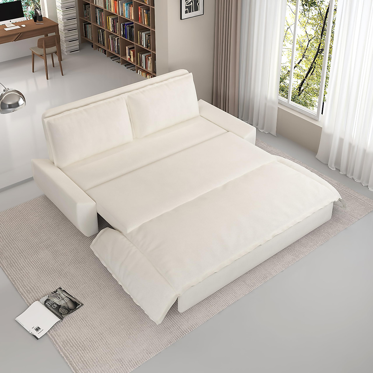 YESGIGA 70.1" Queen Pull Out Sofa Bed, 3-in-1 Convertible Sleeper Sofa with 2 Soft Pillows,Multi-Functional Velvet Loveseat Bed (Beige, 70.1")