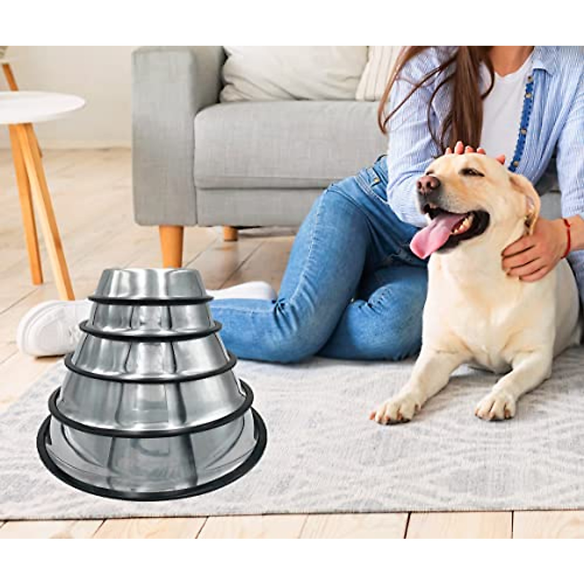 Mutsutaz 2 Pack Stainless Steel Dog Bowls with Rubber Bottom for Kitten, Puppies, Birds，¾ Cup / 6 oz