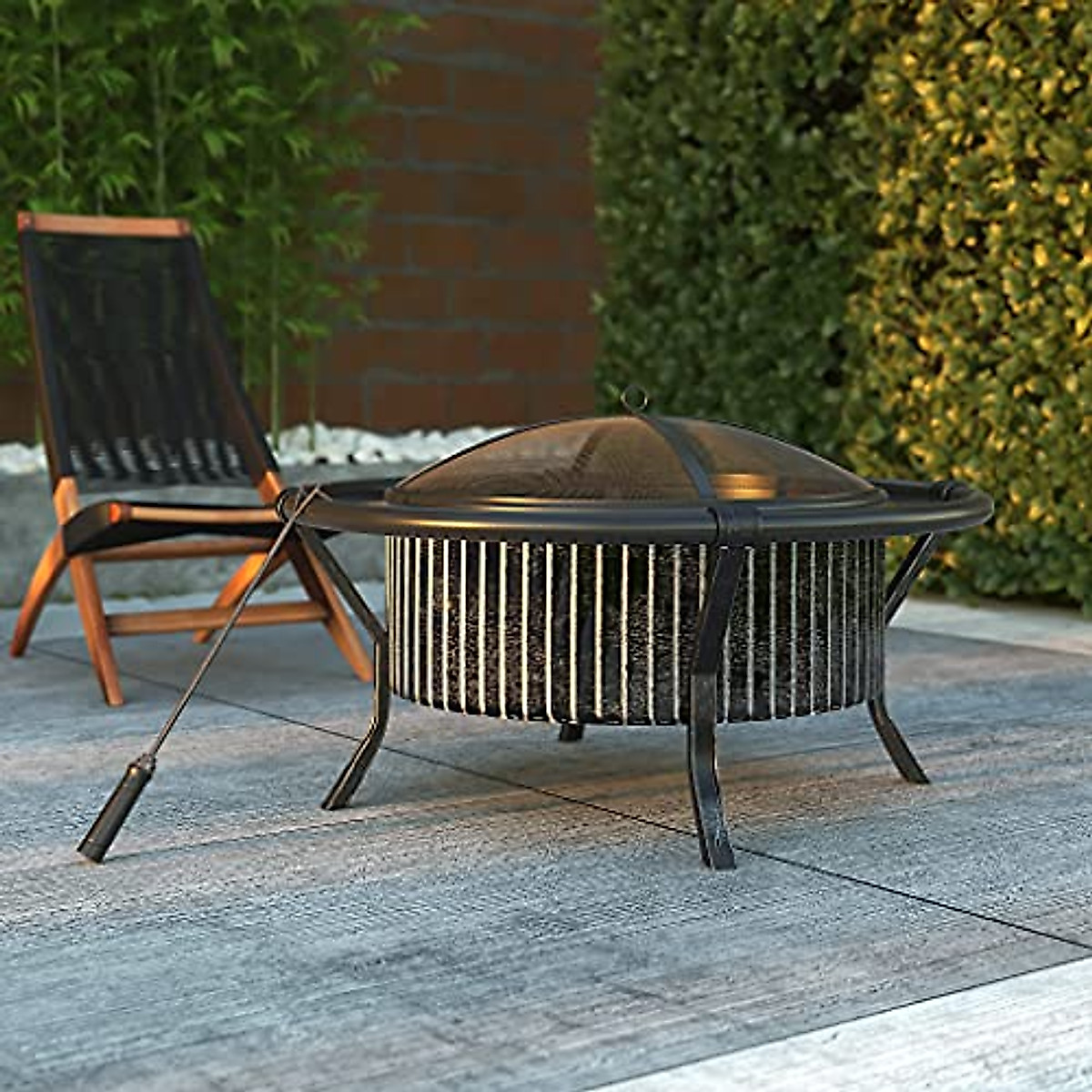 Amazon Basics Round Fire Pit - 39-Inch, Brushed Pewter