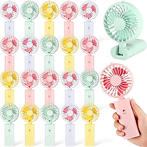 Woanger Mini Handheld Folding Fan Bulk USB Desk Fan Battery Operated Fans with Data Cable Hanging Foldable Desk Fan Small Rechargeable Pocket Fan Portable USB Electric Fan (20 Pcs)