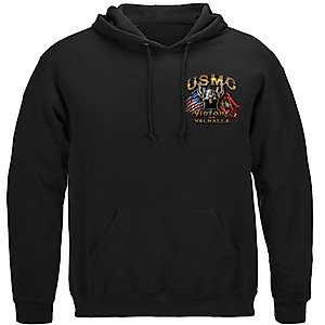 Erazor Bits Marines Veteran Marine Shirts - USMC Hooded Sweat -Black Large
