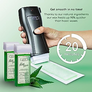 Wax Roller Refills, 4x Aloe Vera Sugar Roll on Wax Cartridges & 200x Wax Strips, Cartridge Refill for Roll on Wax Kit, Wax Roller Kit for Hair Removal, Roll on Wax Kit for Hair Removal, Wax Roller Kit