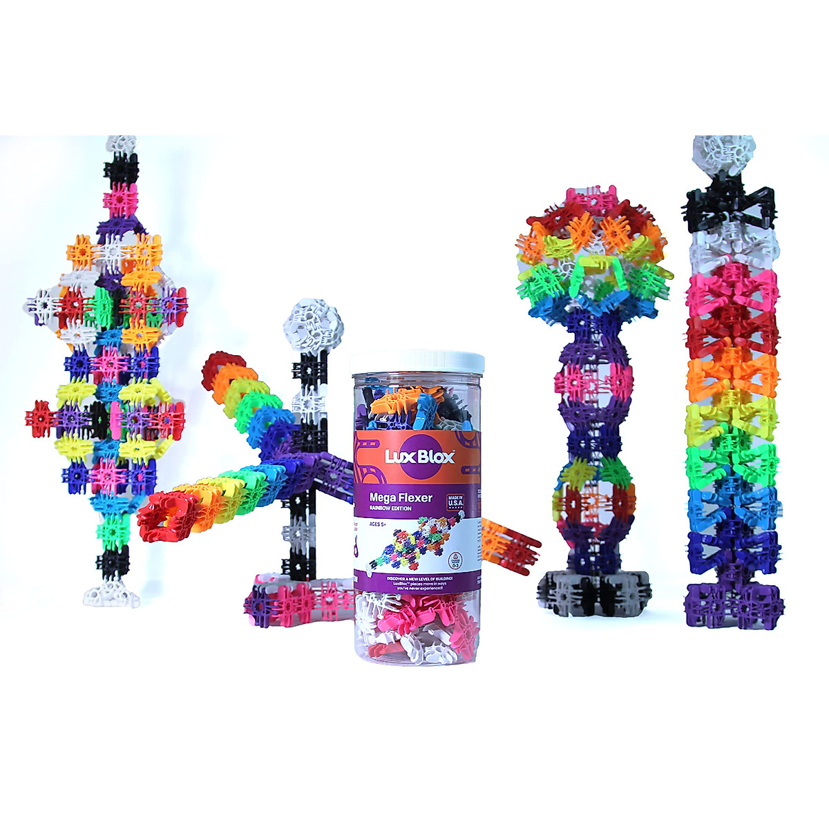 Lux Blox Mega Flexer Rainbow Colors. Building Blocks Kit for Kids Girls and Boys. Learn About Science and Engineering with This STEM STEAM Toy. Gift Option for Children