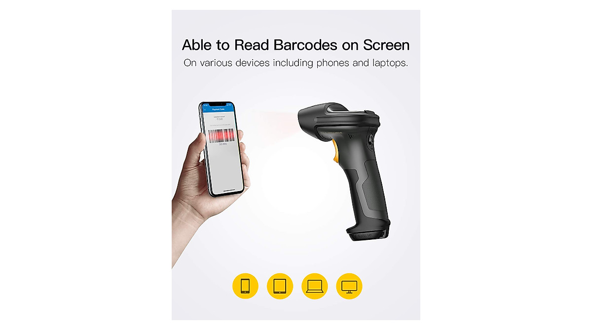 Inateck Pro 7 Wireless Barcode Scanner - Long Range & Fast Decoding