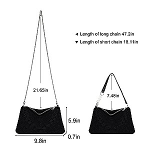 Evevictor Bling Clutch Purse, Crossbody Handbag, Rhinestone Money Handbag for Women, Black