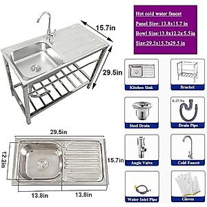 Outdoor Stainless Steel Sink, Free Standing Commercial Restaurant Utility Single Bowl Kitchen Washing Station Hand Basin Sink Set with Storage Shelves for Laundry Tub Backyard Garage ( Size : Single l