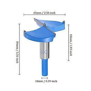 Kozelo Forstner Drill Bit - [65mm] Tungsten Carbide Auger Opener for Wood Furniture Hinge Woodworking Use, Hex Shank, Dark Blue