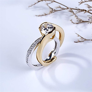 Jeulia 2.5 Carat Asymmetric Rings Women Round Cut Diamond Ring Set 14k Gold Plated Cubic Zirconia Engagement Rings Anniversary Promise Romantic Jewelry Gift (6)