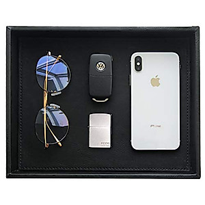 Vixdonos Valet Tray Nightstand Organizer,Leather Catchall Tray for Perfume,Jewelry,Key and Remote on Counter or Dresser(Black)