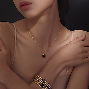 Badu 18K Gold Green Created Gemstones 7x10mm teardrop Necklace for Women Solitaire Cubic Zirconia Jewelry Mothers Day Anniversary Birthday Gifts for Mom Wife Her