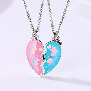 DOYYCA Best Friend Necklace Gifts Friendship Necklace Magnetic Matching Unicorn Heart BFF Necklace for 2 Girls (Blue Pink Unicorn)