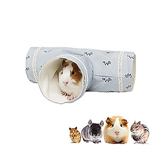Collapsible Small Animal Play Tunnel Pet Toy Guinea Pig Chinchillas Mice Rats Hamster Tunnel Cage House Accessories (Blue, 3 Ways)