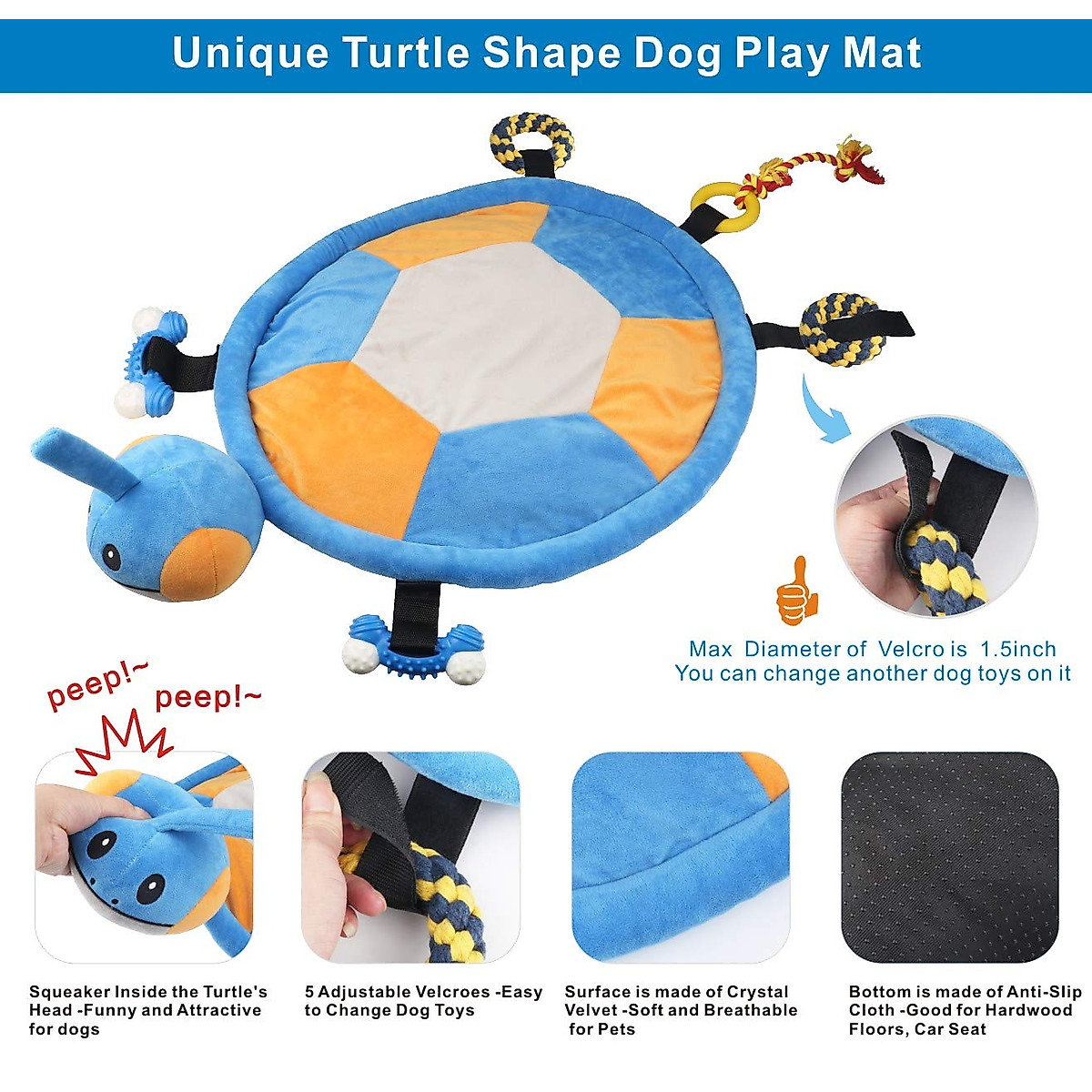 Idepet Dog Play Mat,Puppy Toy Mat with Chew Toys Multiple Dog Puzzle Interactive Toy Pet Playing Mat for Small Medium Dogs Cats,All-in-One (Turtle)