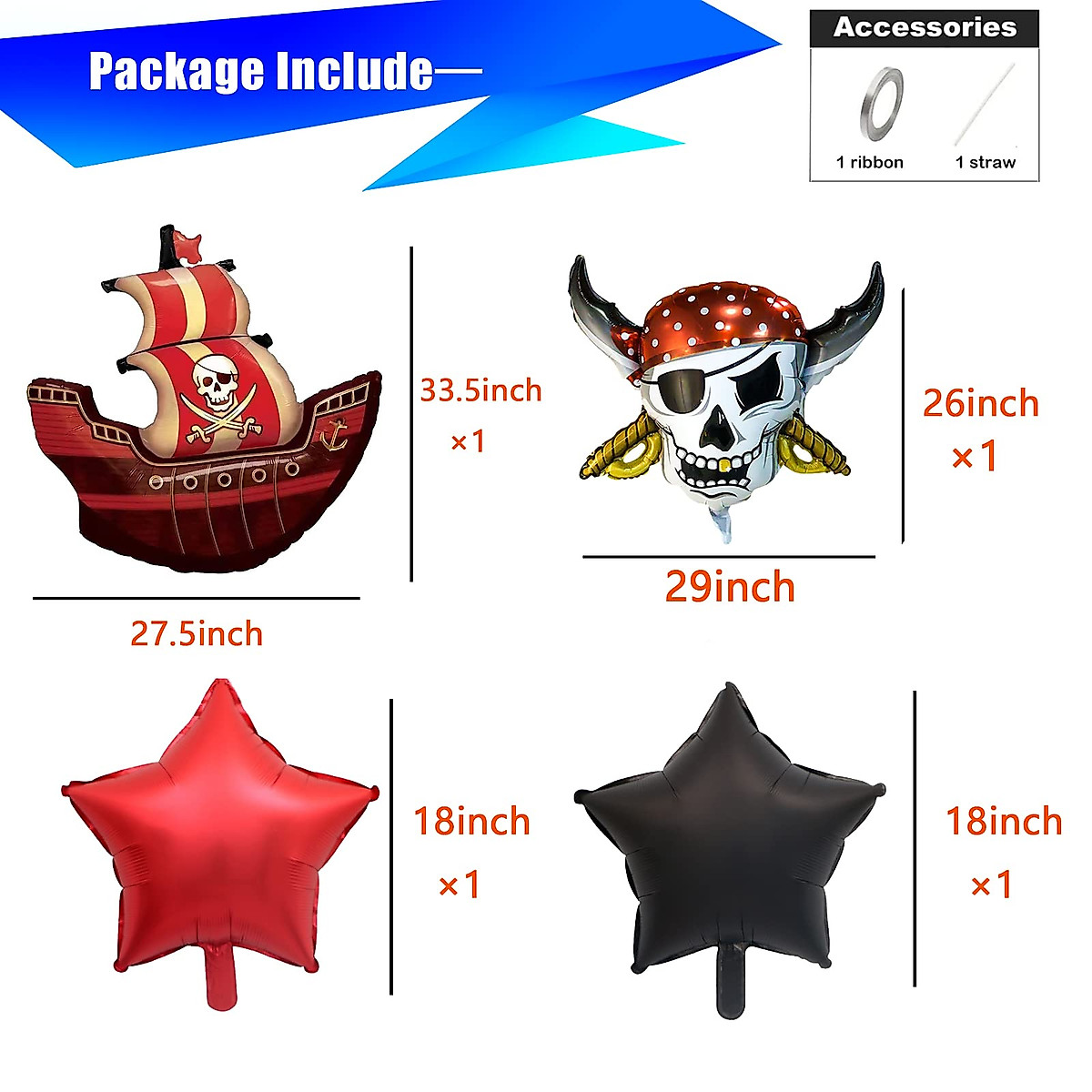 Pirate foil balloons.pirate ship skull captain balloon for pirate party decorations,pirate theme birdthday party decorations.Halloween Party