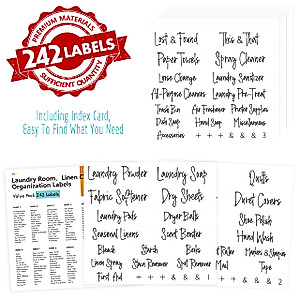 242 Pcs Laundry Room Organization Labels Printed Customizable Water Resistant Stickers with Perforation Line in Various Sizes for Bathroom Laundry Closet Farmhouse Containers Bins