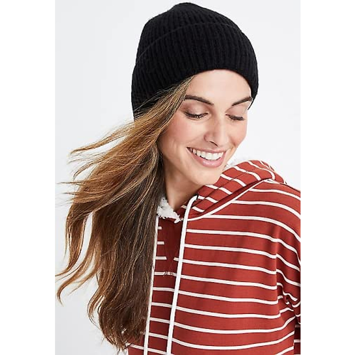 Moss Rose Beanie Hat for Men Women Cuffed Chunky Plain Skull Hats Unisex Winter Warm Knit Cap Womens Soft Beanies Black