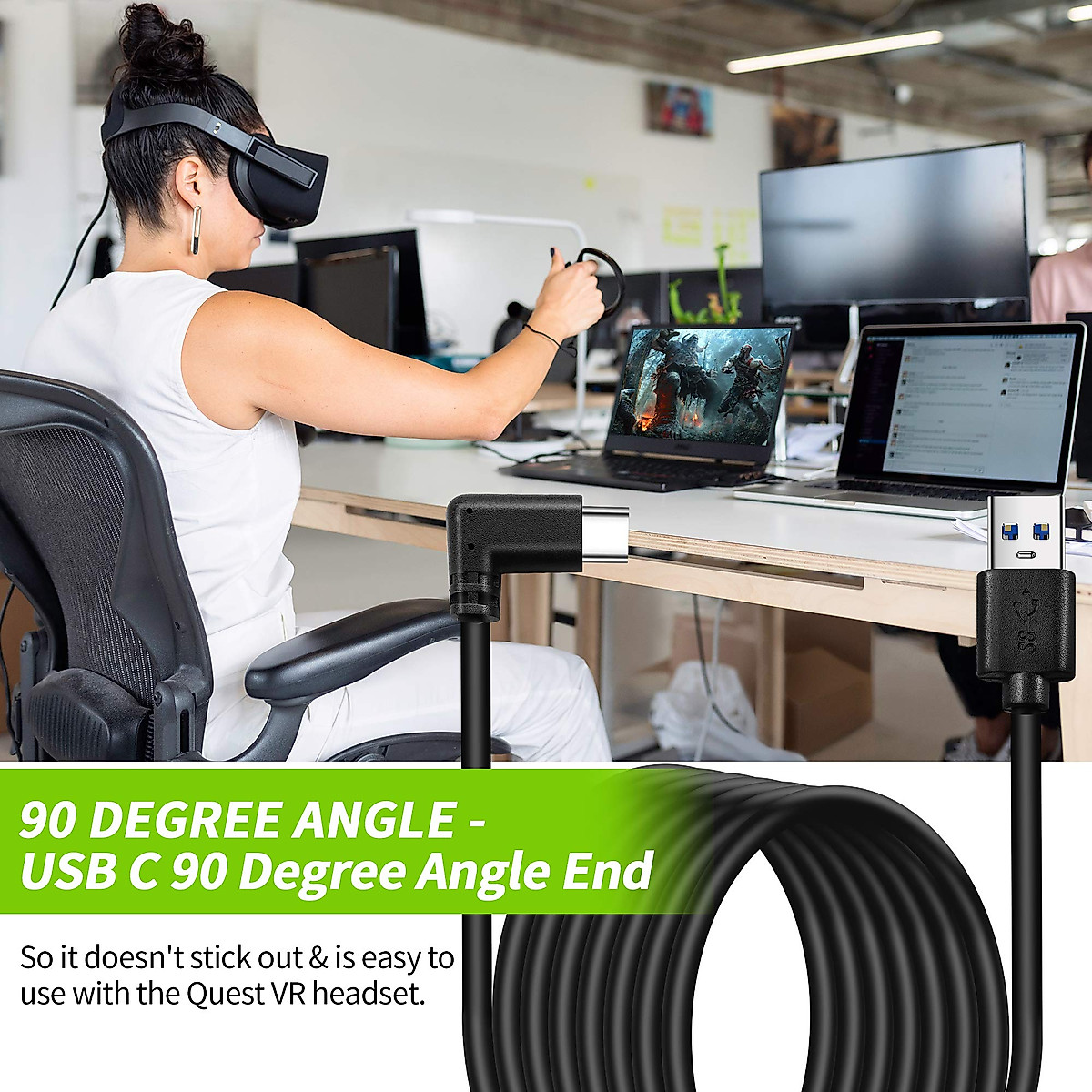 Herfair 10FT USB C VR Link Cable for Oculus Quest/Quest 2,High Speed Data Transfer Function Extender for Oculus Quest VR Headset and Gaming PC Fast Charging Cable Compatible for USB C Charger (3M)