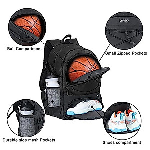 DAFISKY Basketball Backpack with Ball Compartment – Large Basketball Bag with Shoes compartment Sports Equipment Bag for Soccer Ball,Volleyball,Gym,Outdoor,Travel(black)
