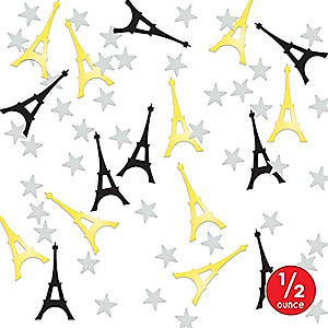 Beistle Eiffel Tower Confetti Table Decoration International Paris French Theme Party Supplies, One Size, Black/Gold/Silver