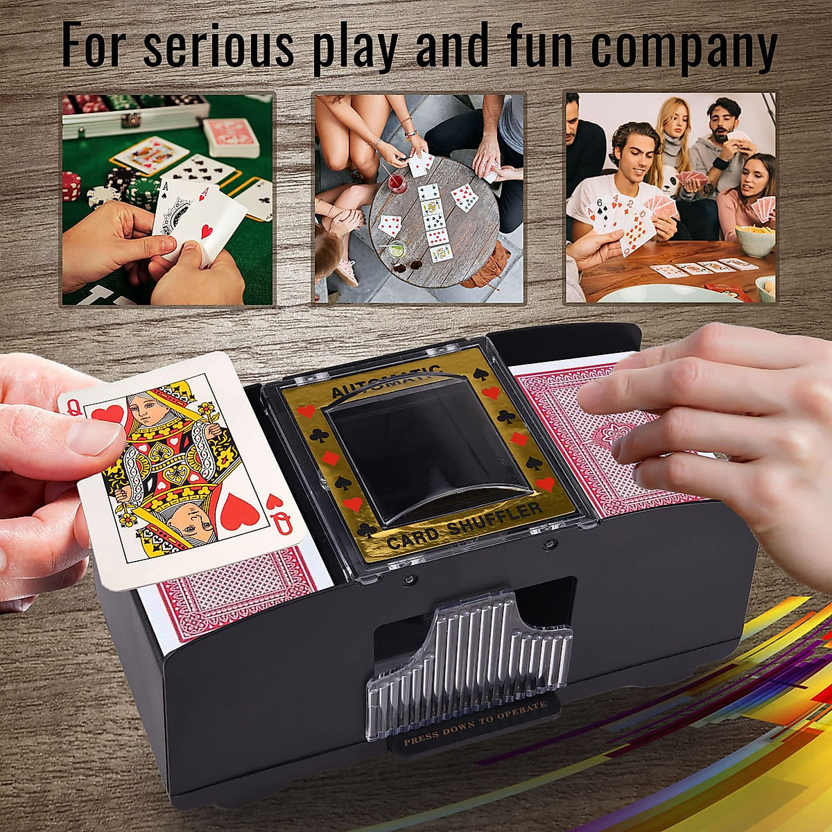 AOPER Automatic Card Shuffler - Electronic Casino Poker Card Shuffling Machine - Battery Operated Plastic Cards Mixer - 2 Deck Playing Cards for Home & Party - 2M USB Line