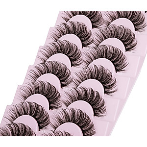 False Eyelashes Fluffy Mink Lashes Natural Wispy Medium Volume Eye Lashes 16MM C Curl Strip Lashes Extensions 8 Pairs Pack by Yawamica