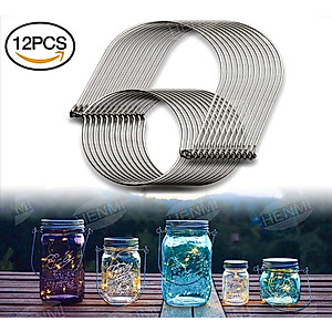 HENMI Mason Jar Wire Hangers 12 Pack Stainless Steel Wire Handles for Regular Mouth Mason Jar Ball Pint Jar Canning Jars,Canning Jars Hanger, Hanging Jars, Jar Hanging Hook, Sliver