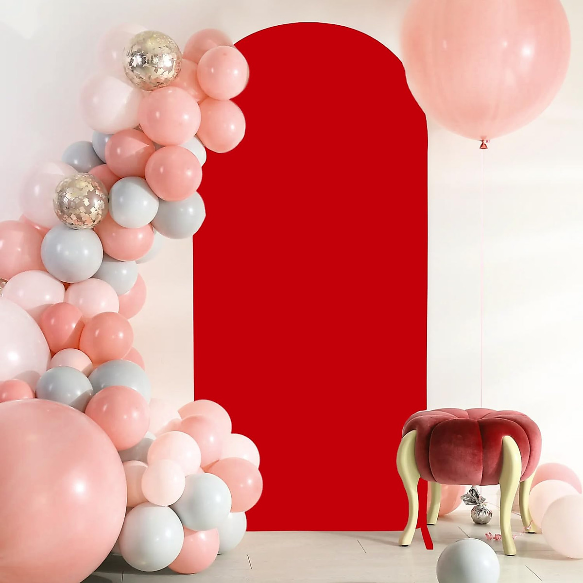 Red Arch Cover Spandex Circle Arched Cover 7.2FT for Round Top Arch Covers Backdrop Fabric for Event Banquet Wedding Balloon Arch Cover Unique Arch Backdrop for Bridal Baby Shower Party Decorations